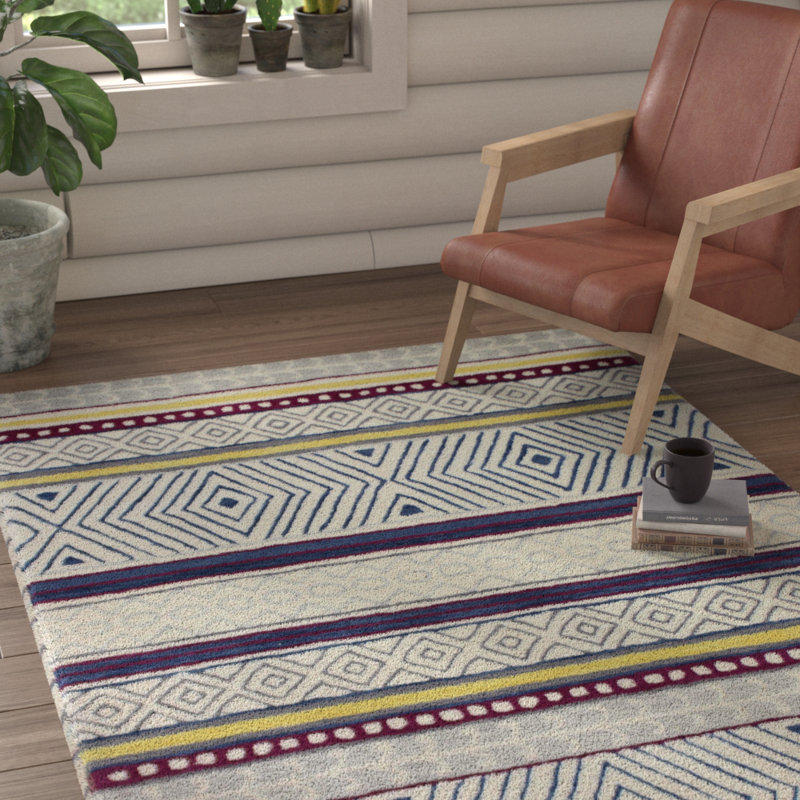 Union Rustic Lonergan Handmade Tufted Wool Ivory/Blue/Gray Wool Rug ...