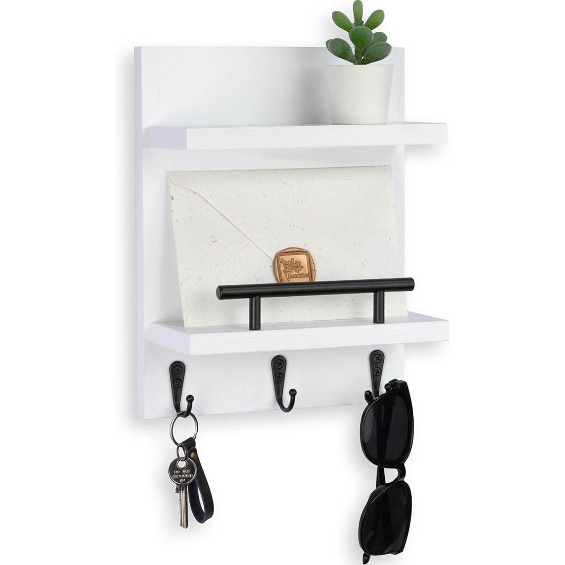 Ebern Designs Mail Shelf Decor With 3 Key Hooks | Wayfair
