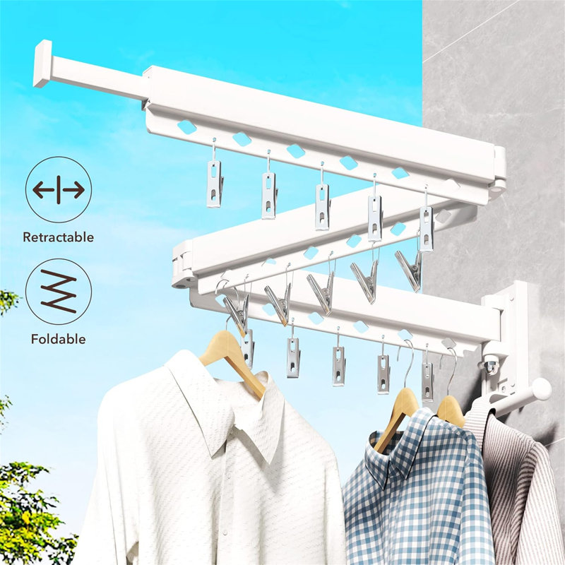 doitbest Wall Mounted Laundry Drying Rack - Retractable With Clips ...