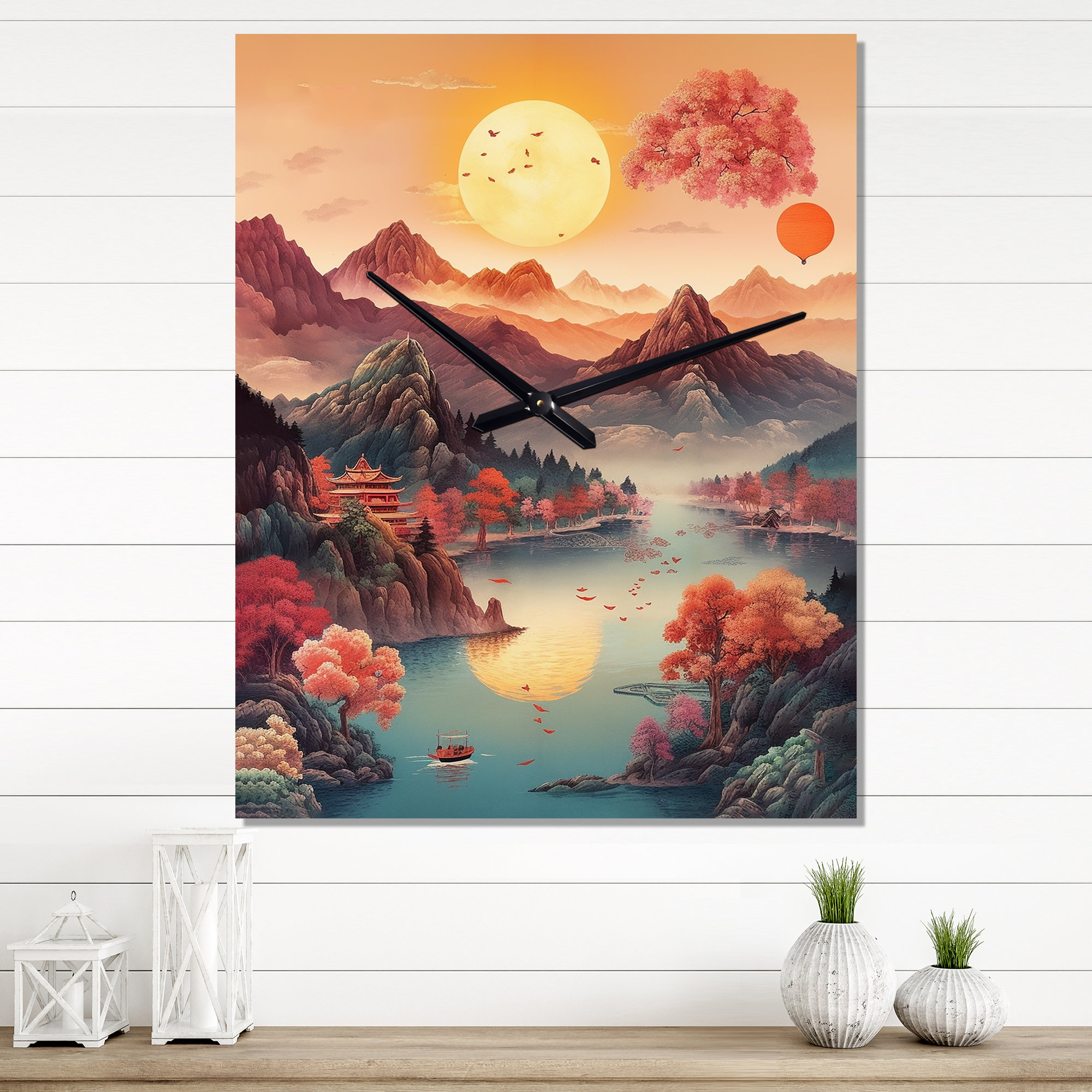 East Urban Home Irmani - Japon Landscape Wall Clock Oversized | Wayfair