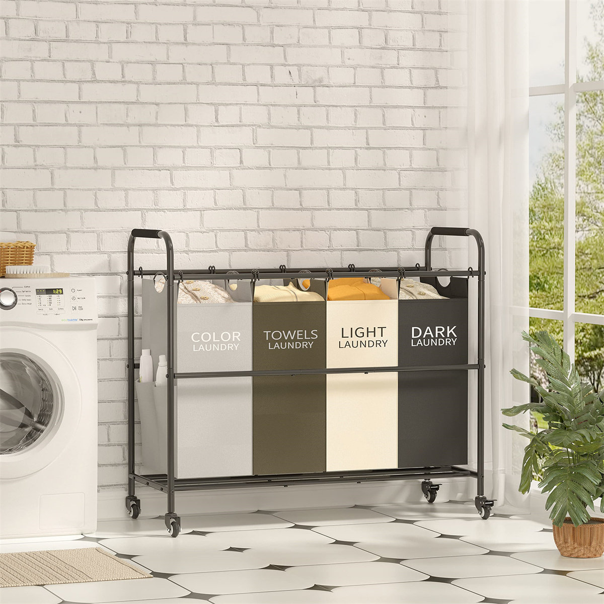 Accentuations by Manhattan Comfort Rolling Laundry Sorter with Handle ...