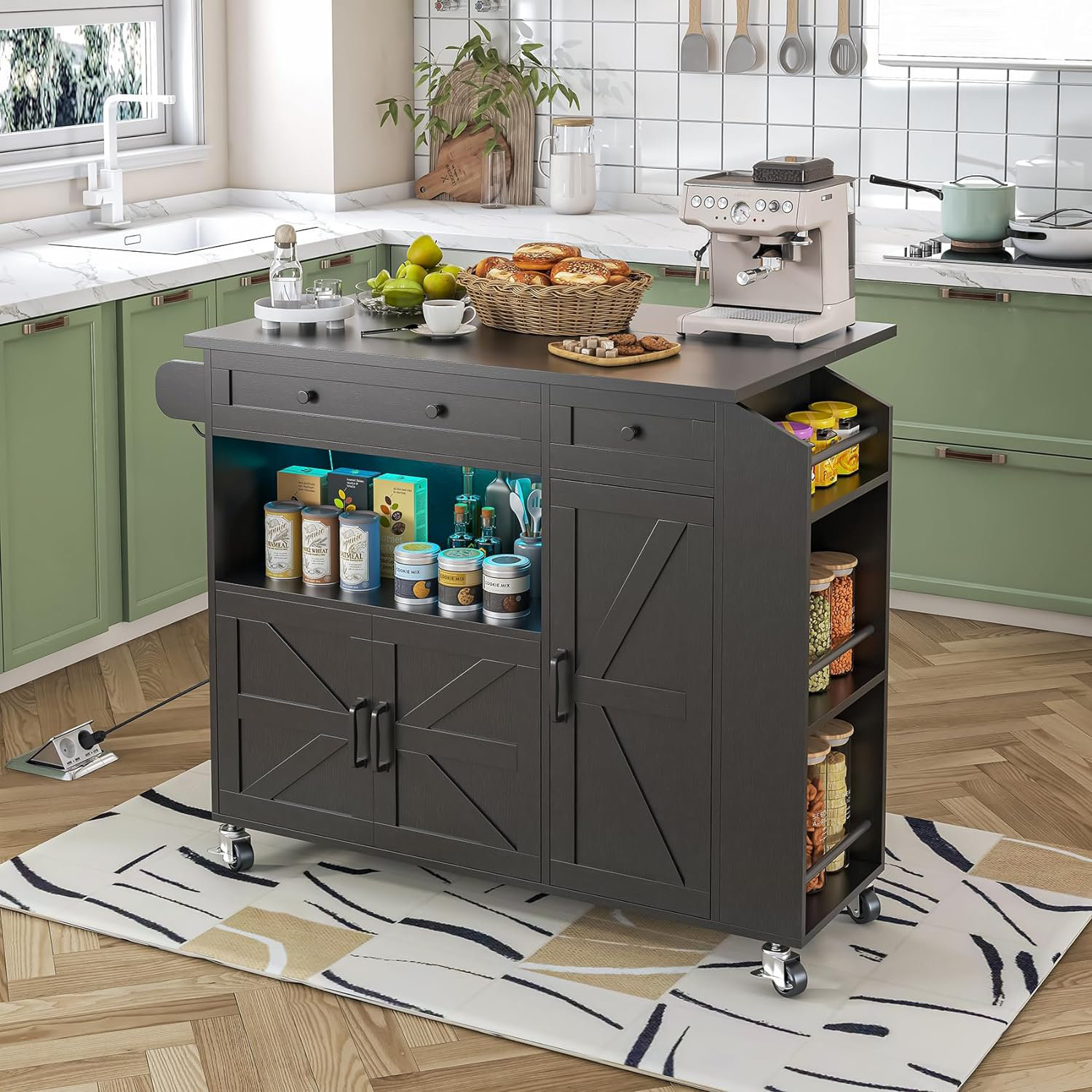 Wrought Studio Kitchen Island with Drop Leaf, Rolling Kitchen Island ...