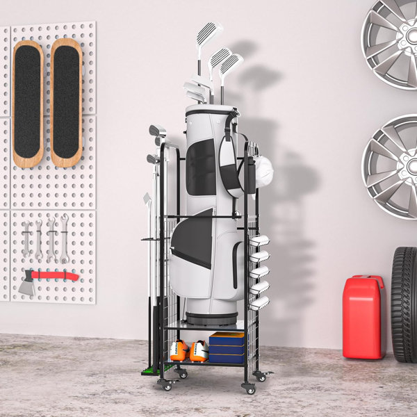 Arlmont & Co. Golf Bag Storage Garage Organizer - Single Bag Black Golf ...