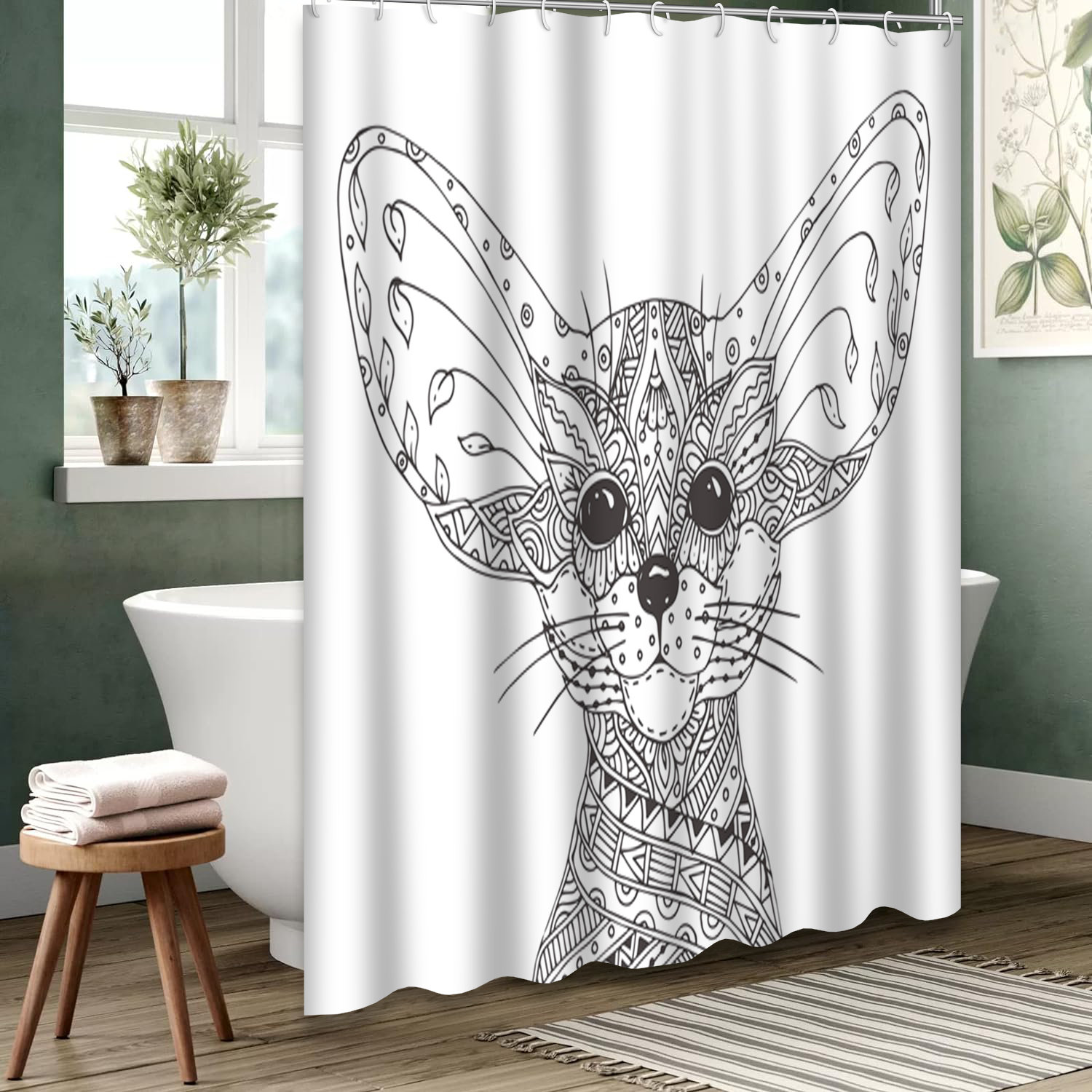 East Urban Home White Flower Fox Shower Curtain, 72 in, 12 Hooks ...