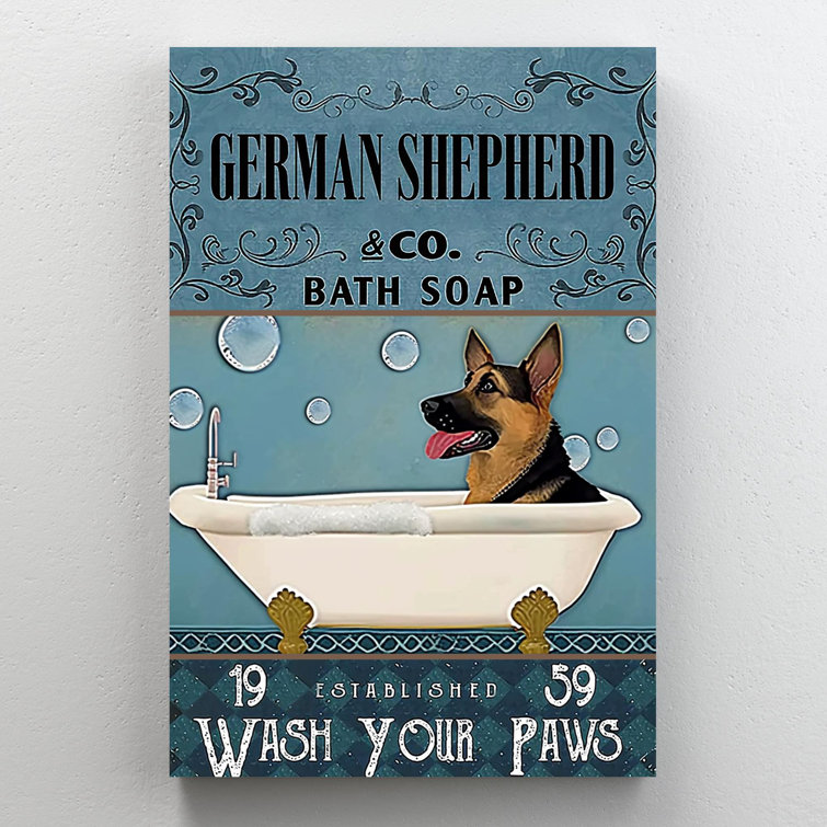 Trinx German Shepherd Bath Soap 2 On Canvas Graphic Art | Wayfair
