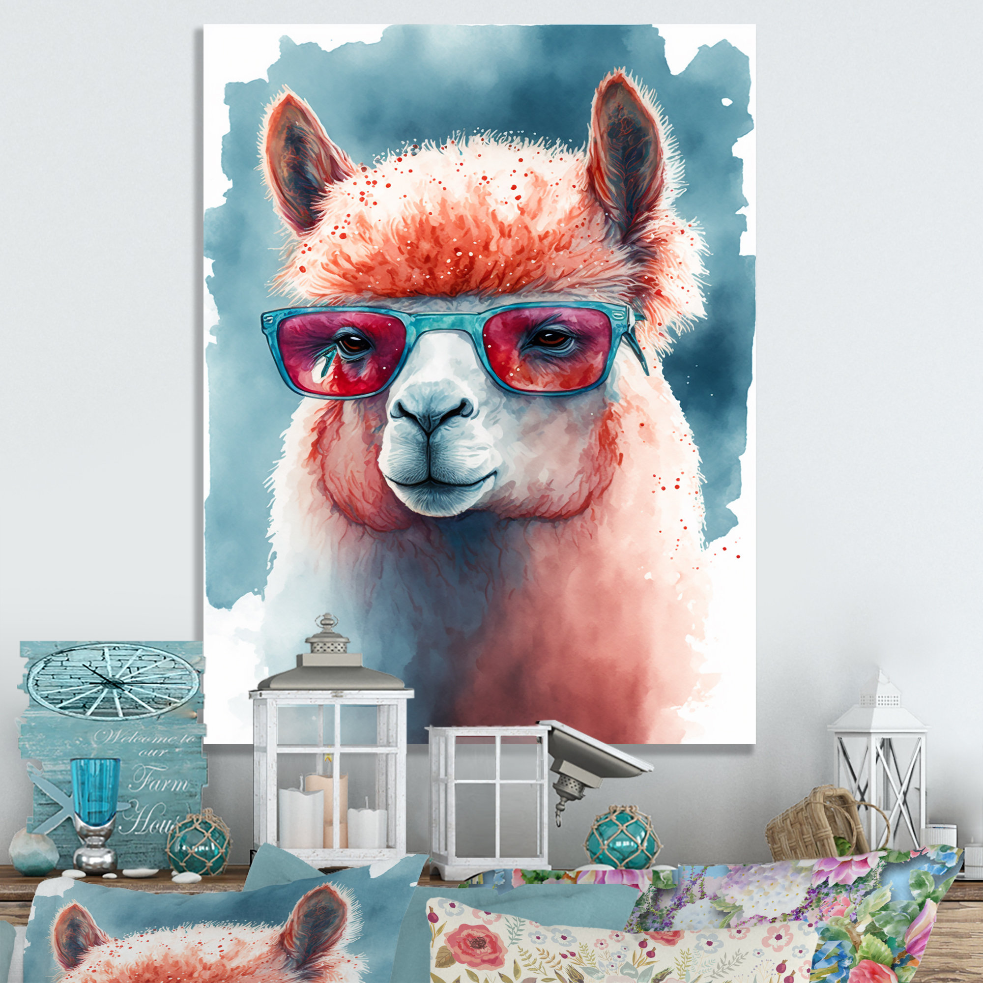 Trinx Cool Alpaca With Sunglasses Watercolour II Cool Alpaca With ...