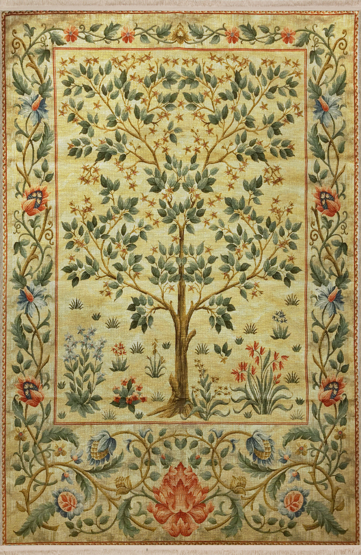 Bloomsbury Market Green-Yellow Themed Tree and Vine Patterned Fringed ...