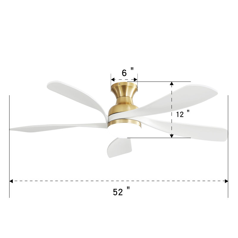 Sofucor Whisper 52" 5-Solid Blade Classic Ceiling Fan with LED Light ...