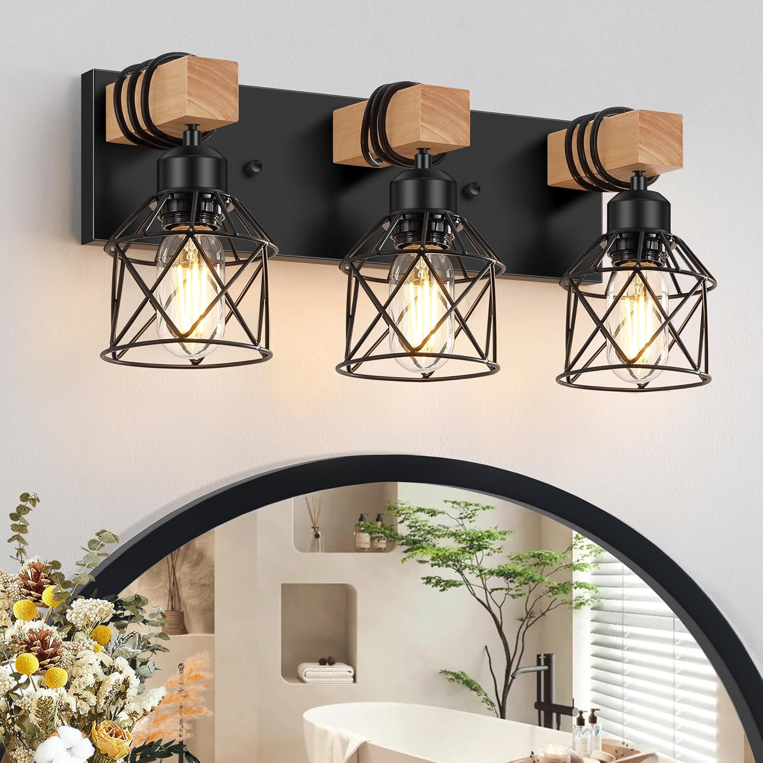 17 Stories 4-Light Rustic Style Wood Bathroom Vanity Light Fixtures ...