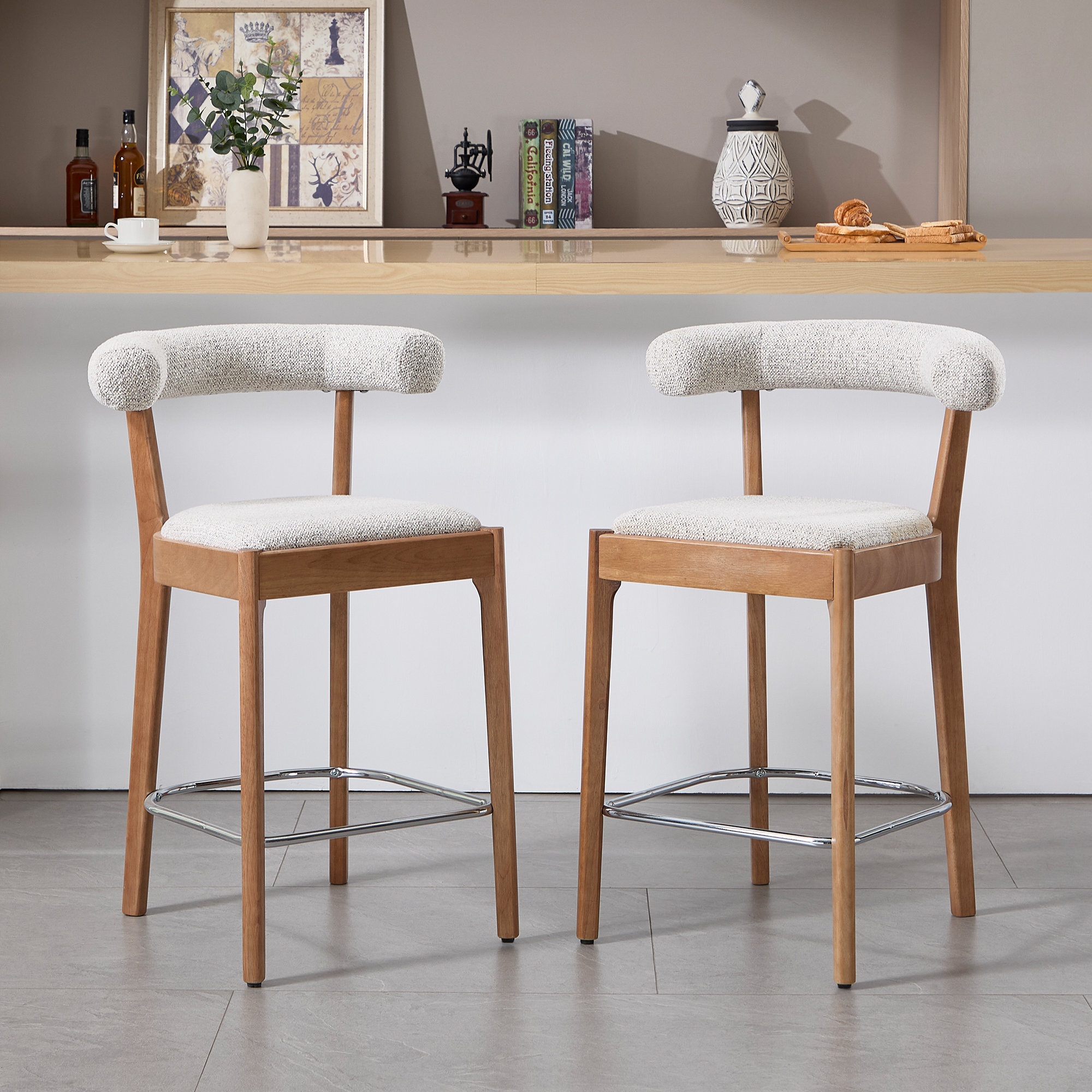 Latitude Run® Upholstered Counter Stool With Barrel Back, Modern ...