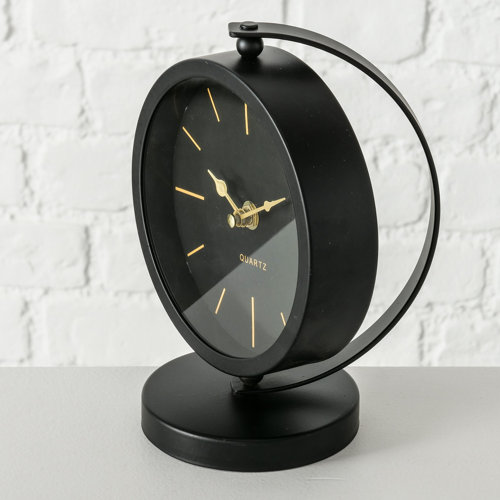 Ebern Designs Analog Mid Century Modern Quartz Tabletop Clock in Black ...