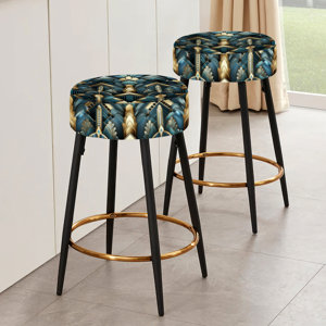 Design Art Teal And Gold Art Deco Geometric Glamour - Damask Bar Stools ...