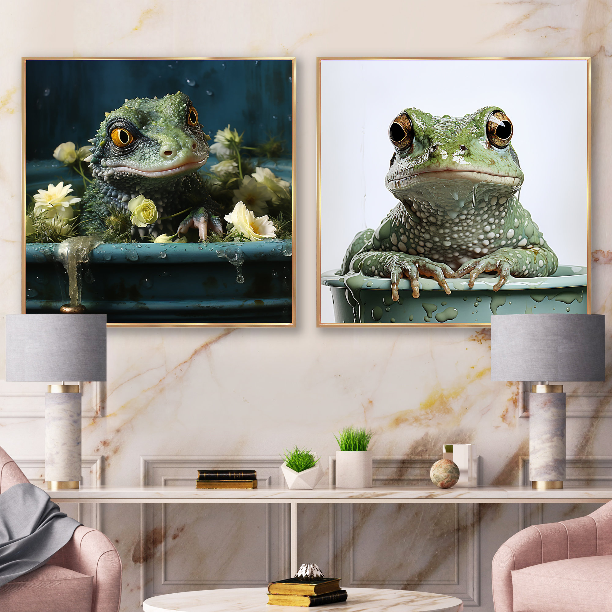 Latitude Run® Bathroom Geckos Green Soak - Bathroom Square Collage Set ...