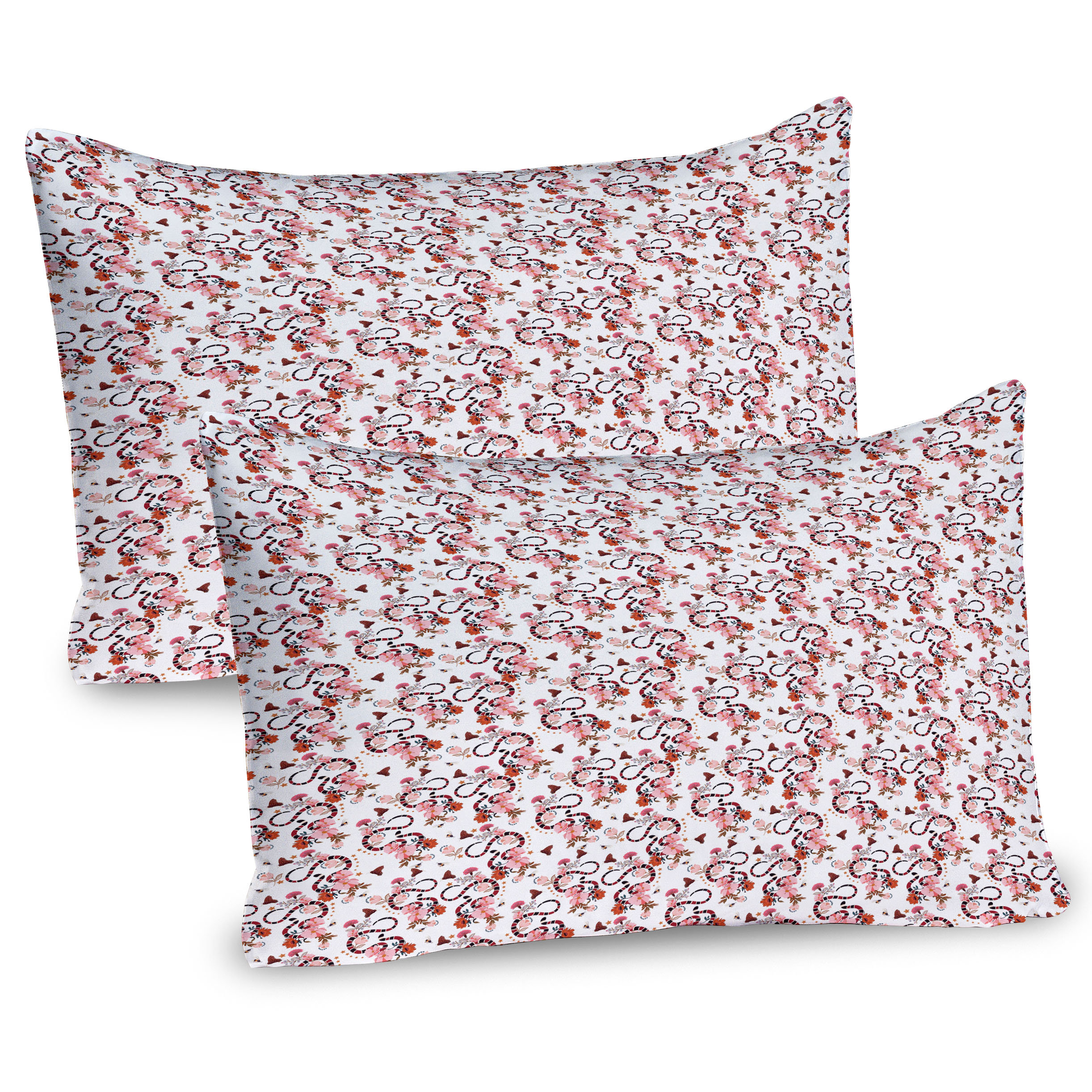Ambesonne Floral Pillow Sham 2 Pack Curly Snakes Floral Concept Ruby ...