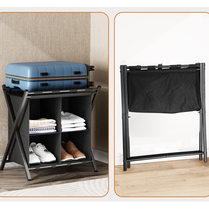 IFBECT Luggage Rack Steel folding suitcase stand with a fabric storage ...