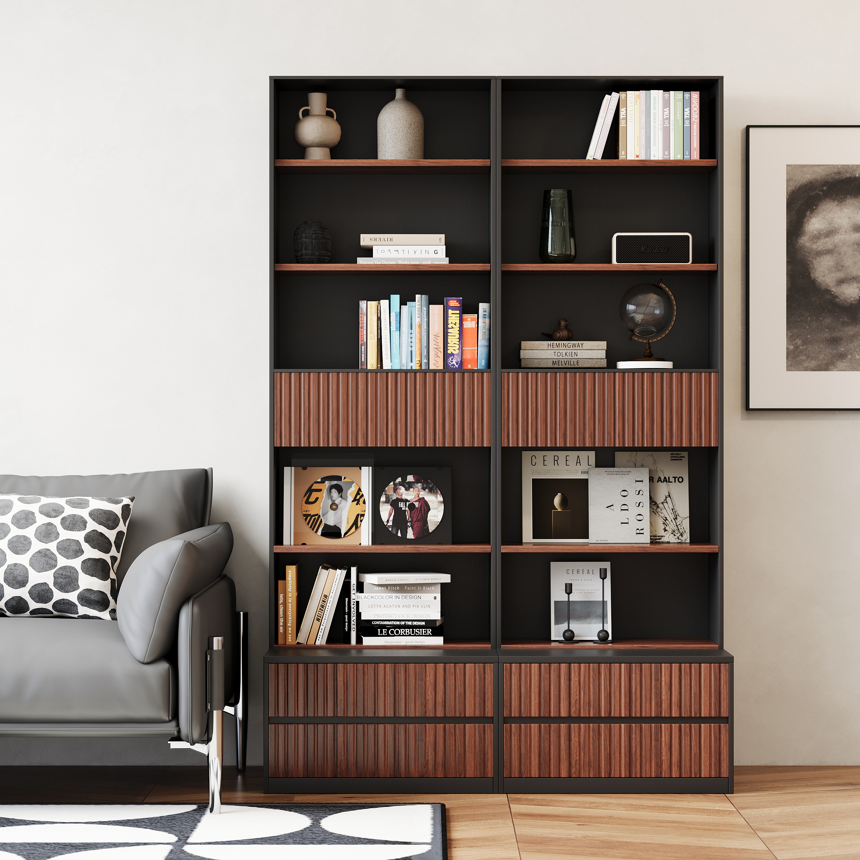 Latitude Run® 85.8'' Tall Bookcase 6 Tiers - Set of 2 With Movable ...