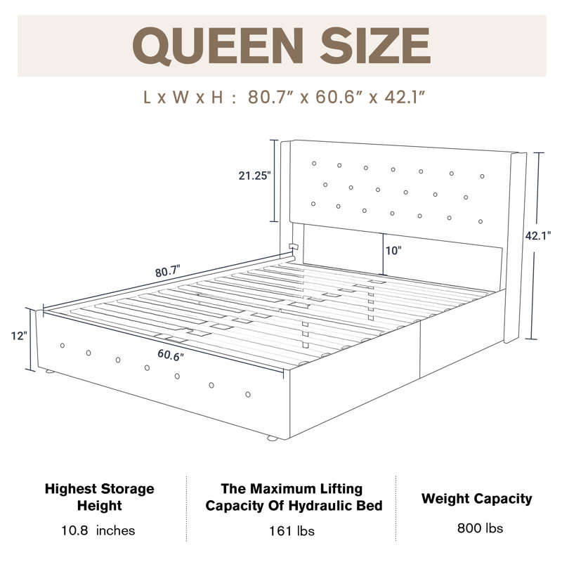 Lark Manor Albertien Lift Up Wingback Upholstered Platform Bed ...