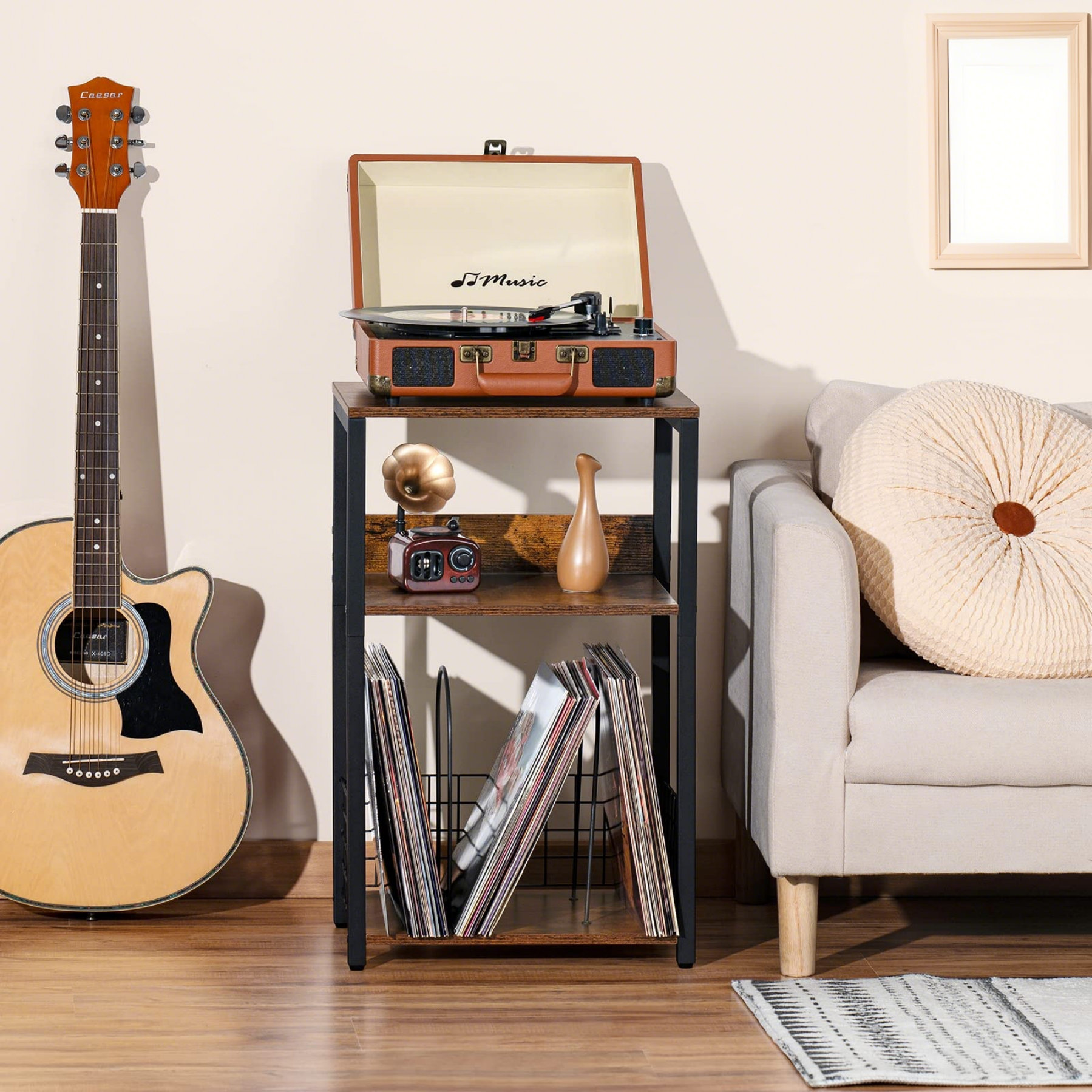 17 Stories Brown 3-Tier Vintage Record Stand - Industrial Style ...