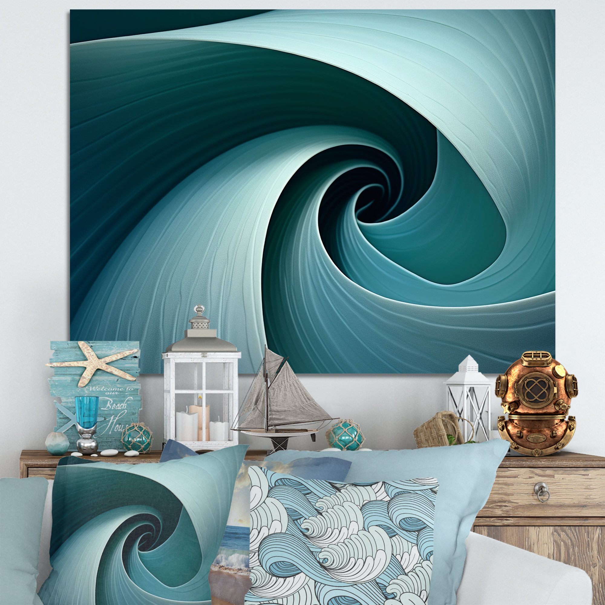 Design Art Turquoise Twirl Shell Fish Spiral I On Canvas Print | Wayfair