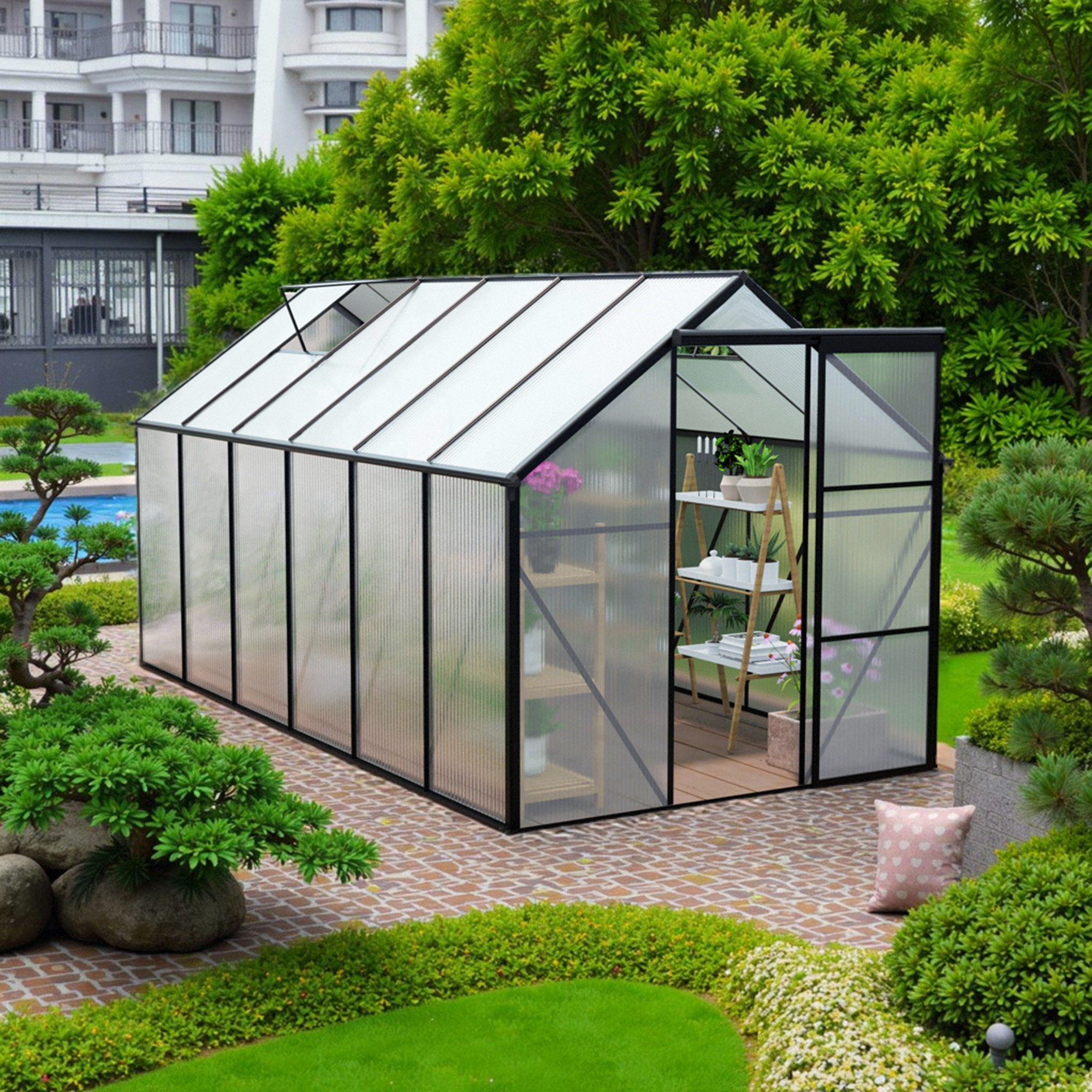 ATVOF 6X12 FT Polycarbonate Greenhouse Raised Base And Anchor Aluminum ...