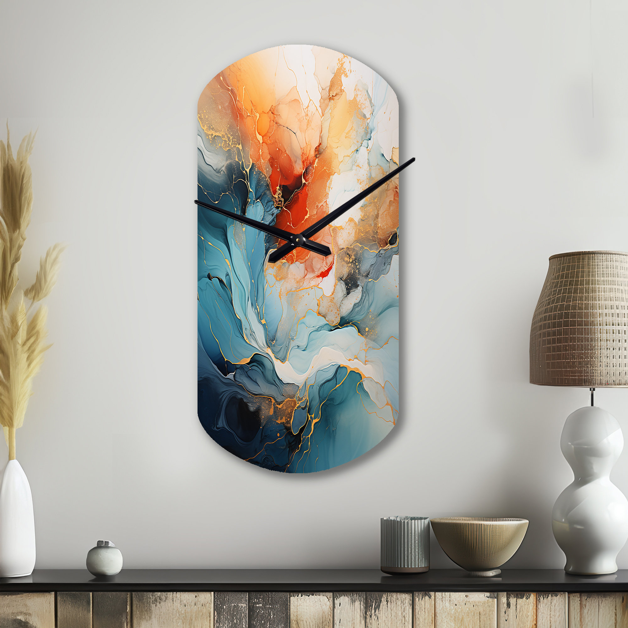 Design Art Teal Orange Bold Abstract Flow Collage II - Cylinder Shape ...