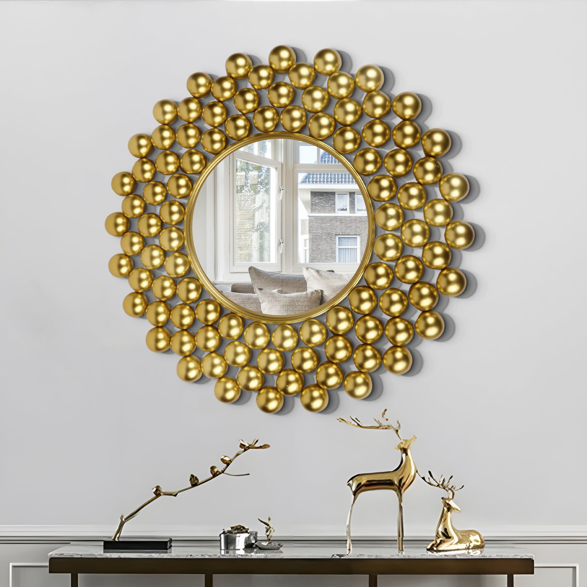 Mercer41 Khaldun Large Decorative Mirror, 32" Wall Hanging, Metal Gold ...