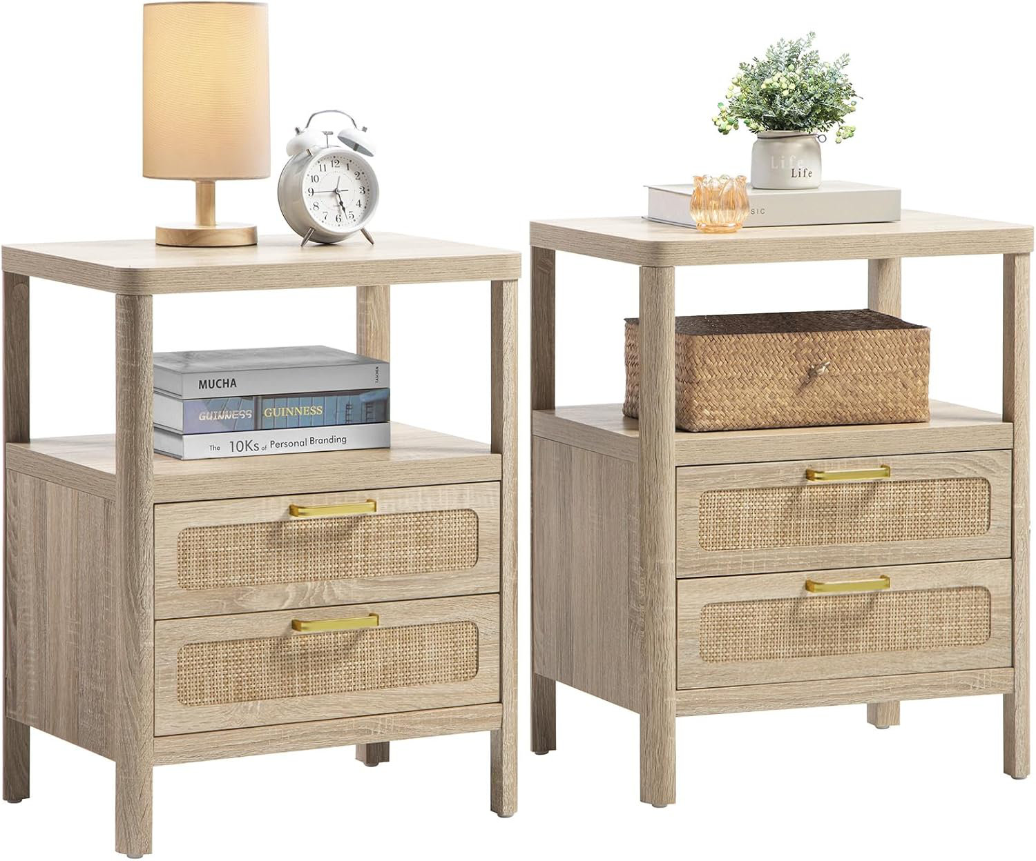 Bay Isle Home™ Carnet Rattan Nightstands Set of 2 - Boho Night Stand ...