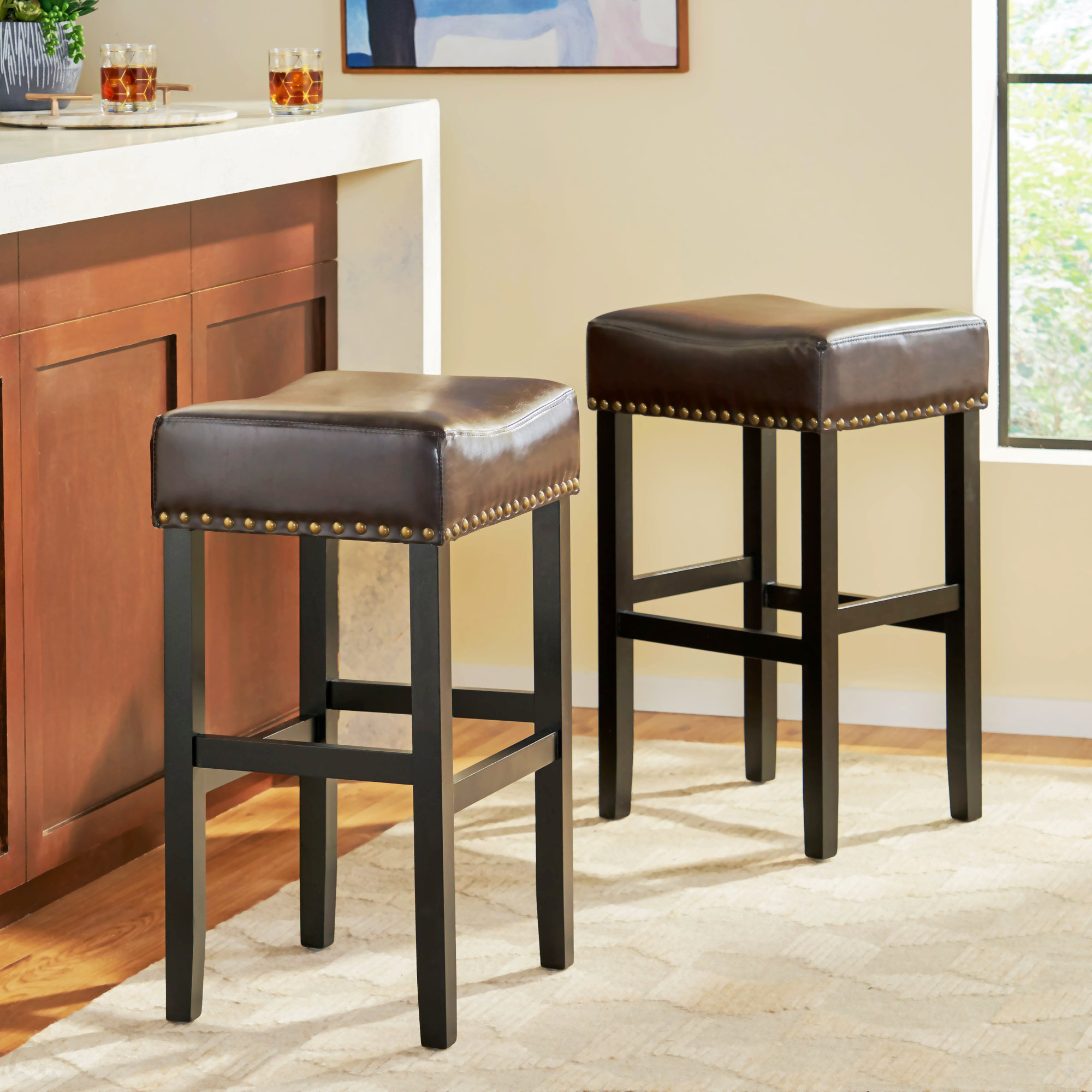 Darby Home Co 30-Inch Backless Brown Leather Counter Stool | Wayfair