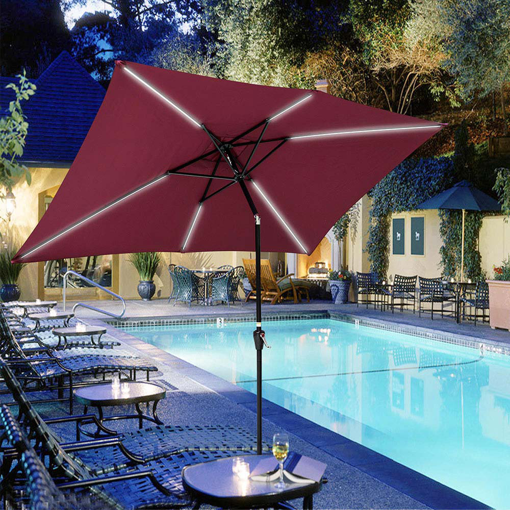 Arlmont & Co. 10X6ft Rectangle Solar LED Lighted Patio Umbrella With ...