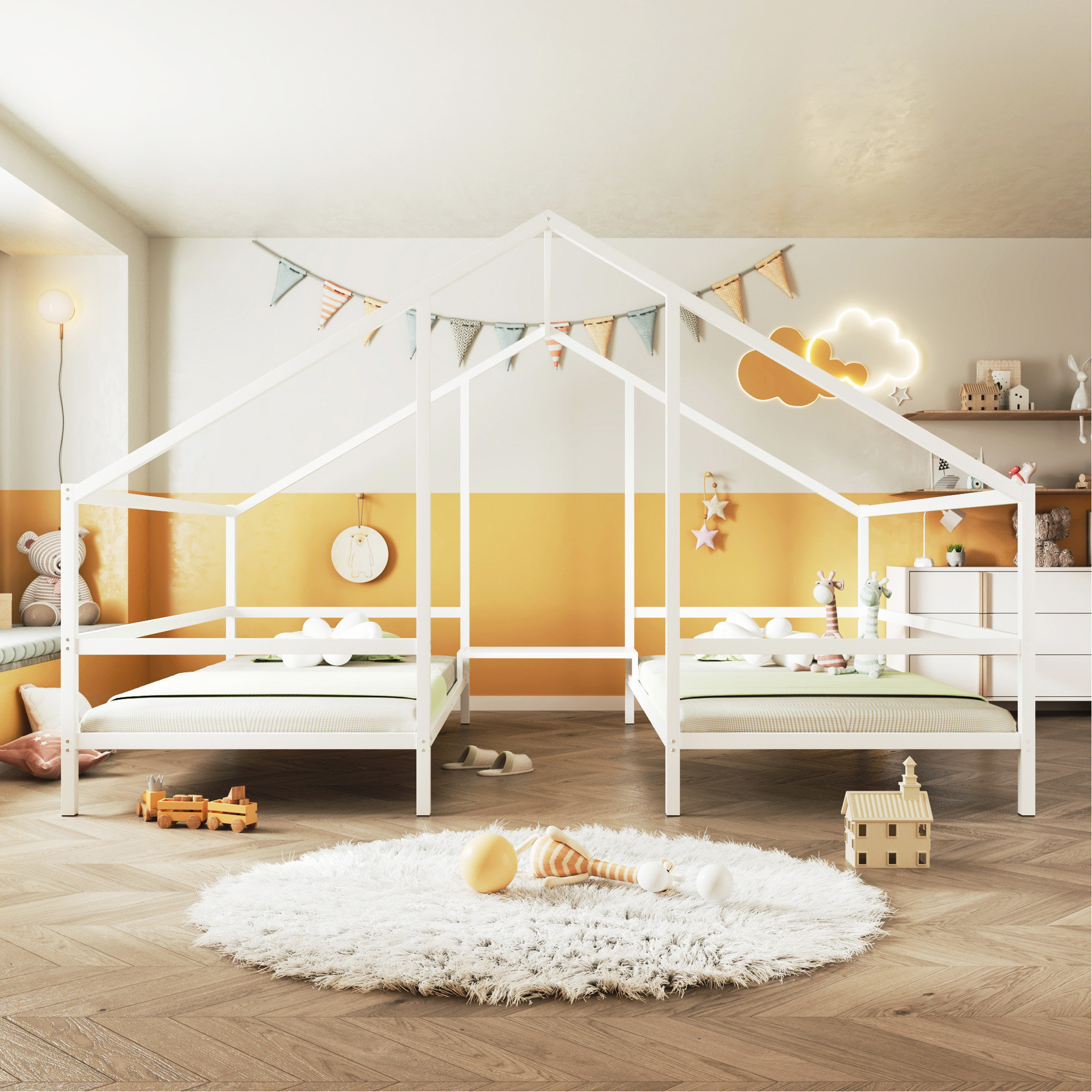 Latitude Run® Metal Double Twin Size Triangular House Beds With Built ...