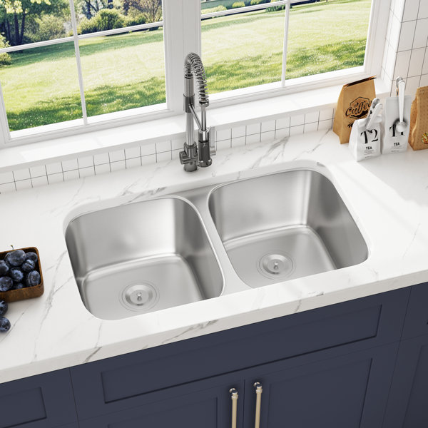 Blenzia 32 Inch Double Bowl Kitchen Sink 50/50 Undermount 304 Stainless ...