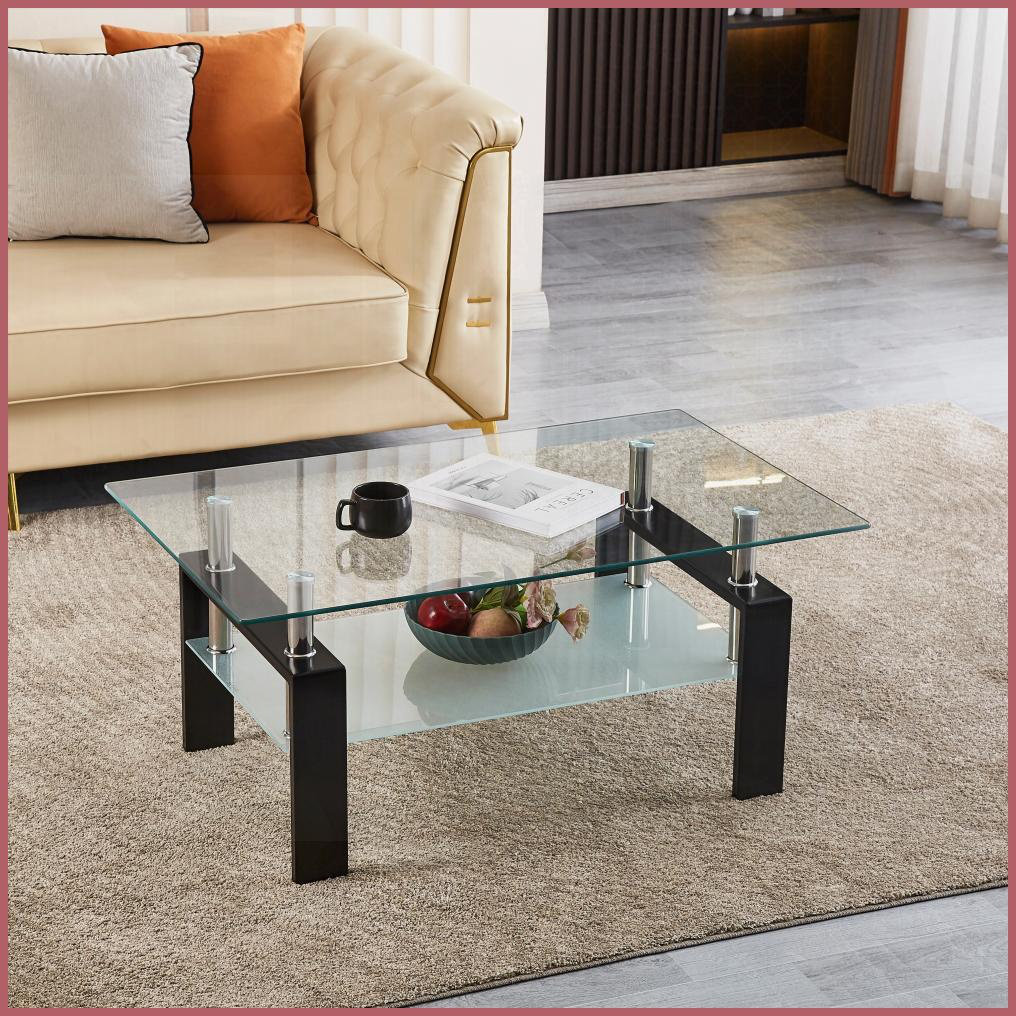 17 Stories 2-Layer Tempered Clear Glass Coffee Table – Space-Saving ...