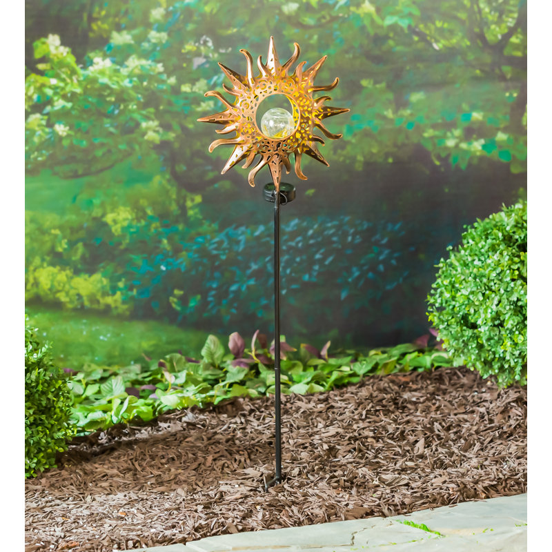 Freeport Park® Hyler Solar Sun Garden Stake with Crackle Glass Ball ...