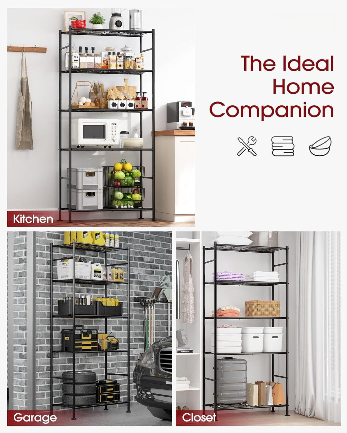 Rebrilliant Storage Shelves - 5 Tier Shelf Organizer, Heavy Duty Garage ...