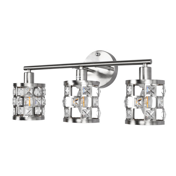 Mercer41 3-Light Brushed Nickel Crystal Bathroom Vanity Light Over ...