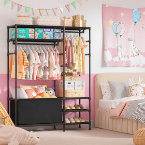 Rebrilliant Mikhia Clothing Rack Plastic Clothes Rack Portable Closet ...