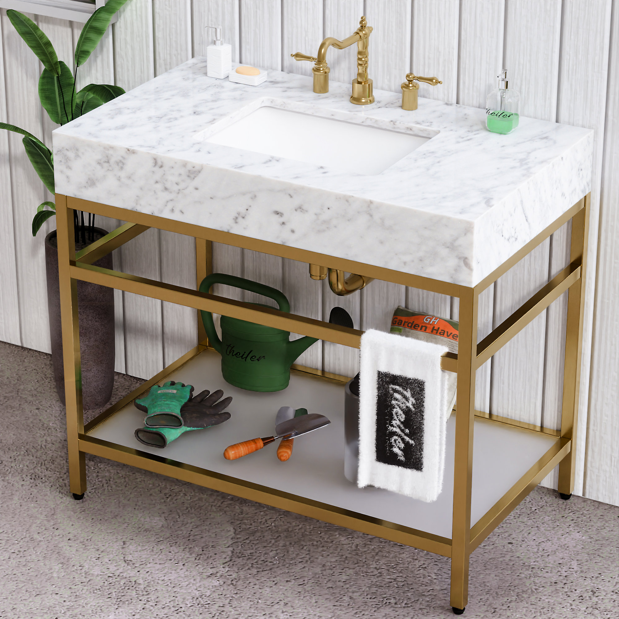 Hokku Designs Natsha 36" Natural Carrara Marble Theiler Bathroom Vanity ...