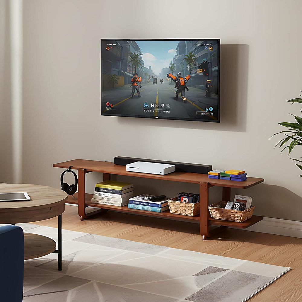 Latitude Run® Mid-century Modern Bamboo Tv Stand With Storage For Tvs ...