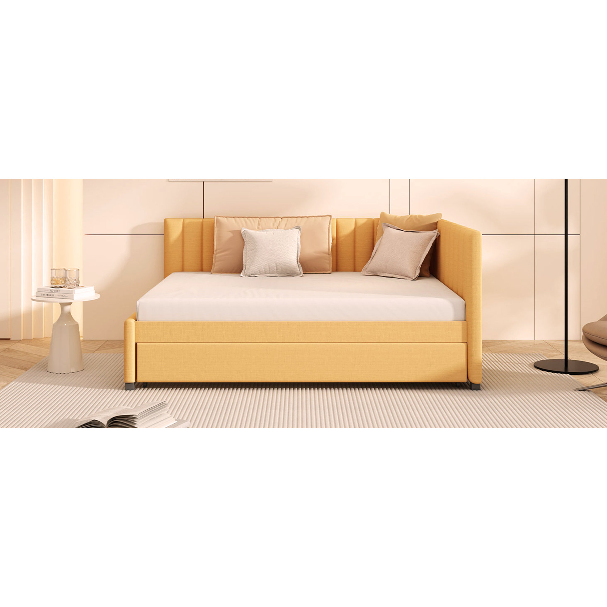 LIYU Full Size Upholstered Daybed With Trundle Sofa Bed Frame No Box ...