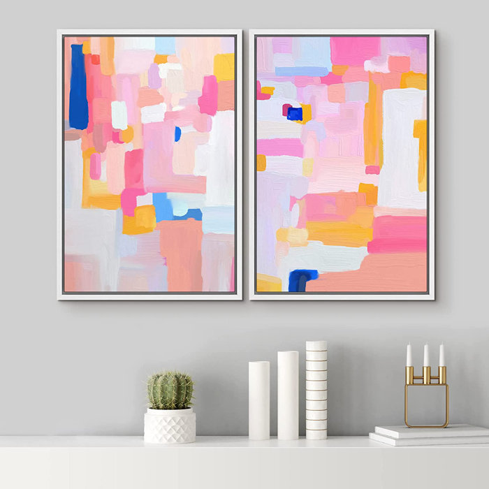 SIGNLEADER Colorful Brushstrokes Bright Pink Abstract Shapes Preppy ...