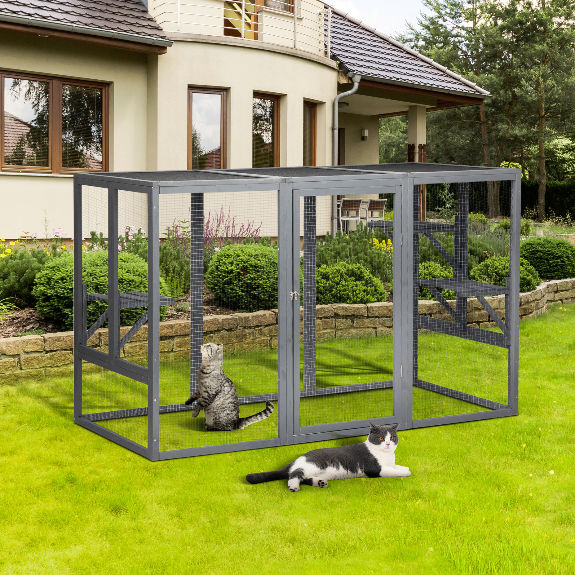 One Allium Way® Spacious Gray Black Cat Playpen With Waterproof Roof ...