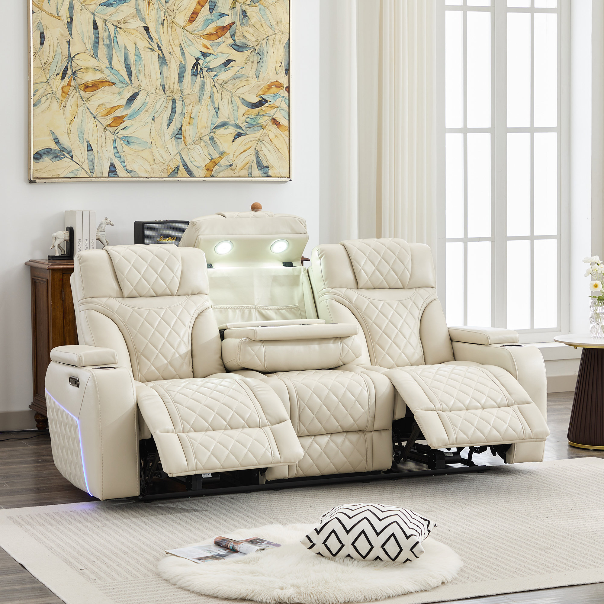 Latitude Run® Power Reclining Sofa Couch With Wireless Charger And Led ...