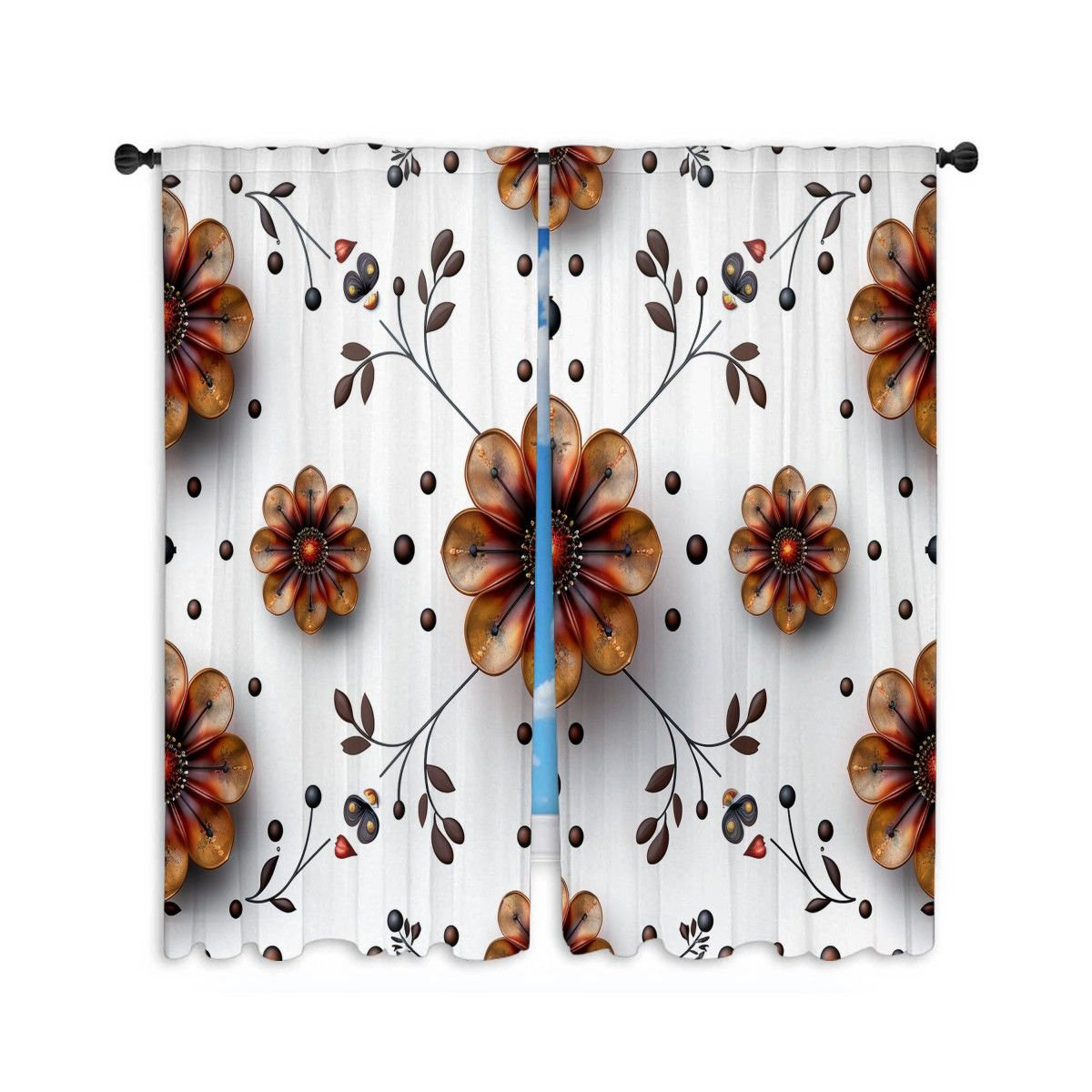VisionDecor 11952_Floral Motif Window Curtains Visual Art Botanical ...