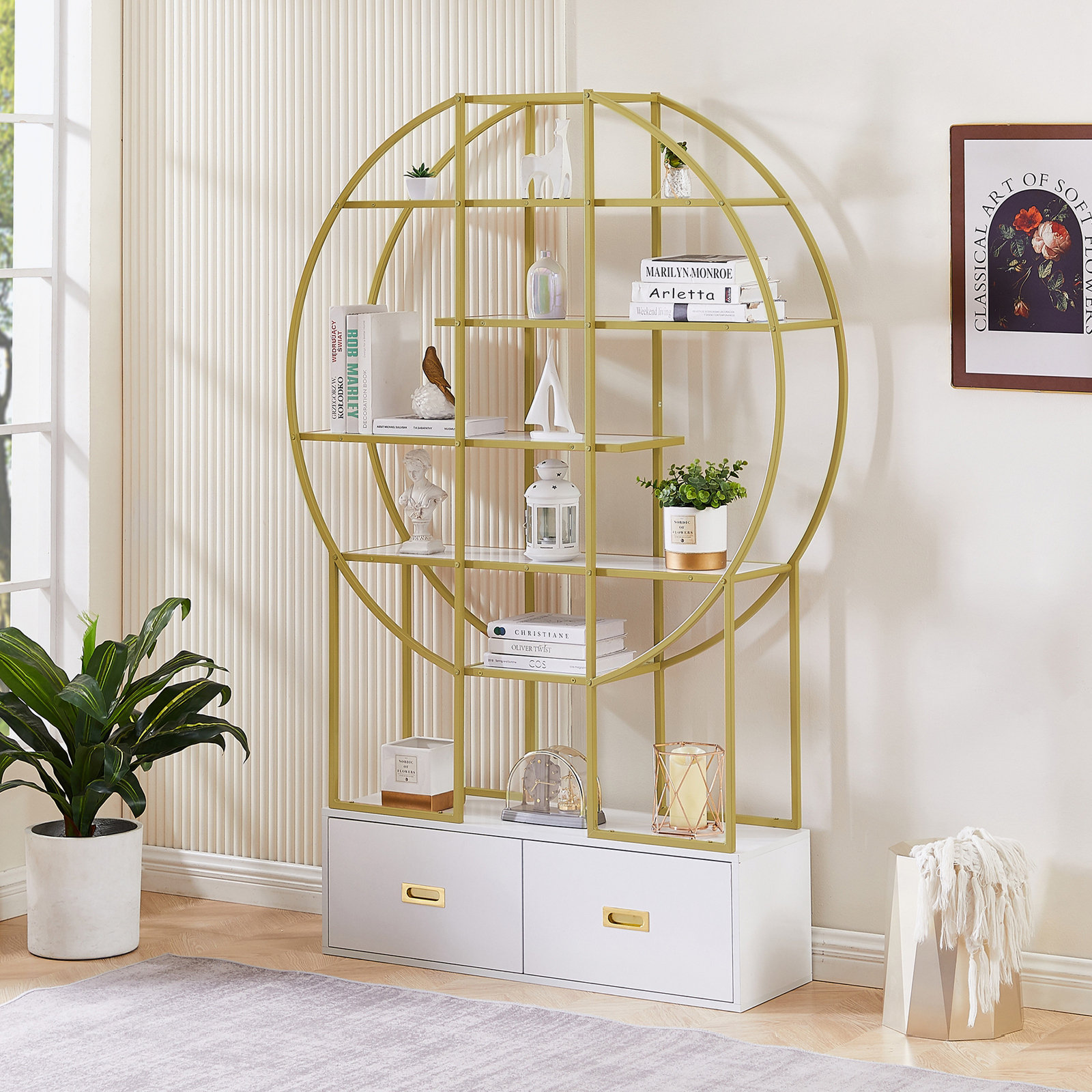 Mercer41 Nariya 5 Tiers Steel Round Office Bookcase,High-quality MDF ...