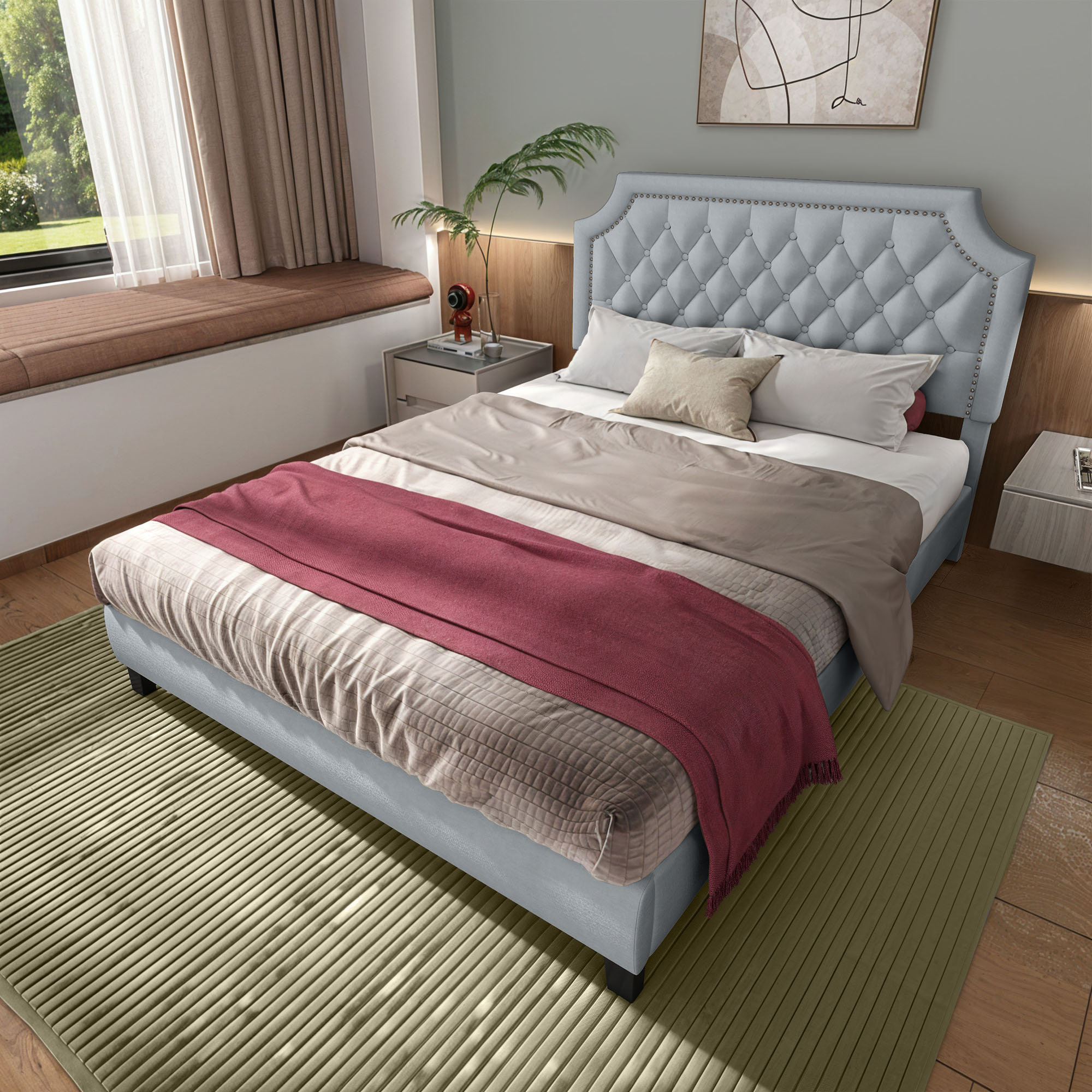 Lark Manor™ Velvet Upholstered Bed With Adjustable Headboard | Wayfair