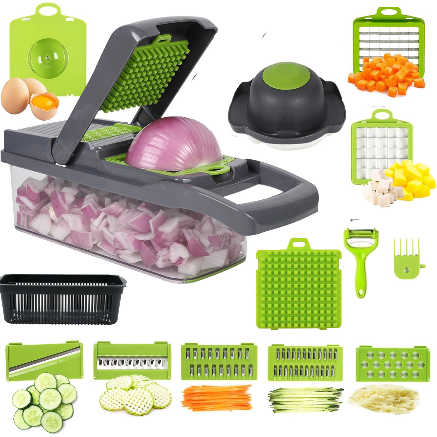 OAK DECOR BLAZE 16-in-1 Vegetable Chopper Pro - Stainless Steel, BPA ...