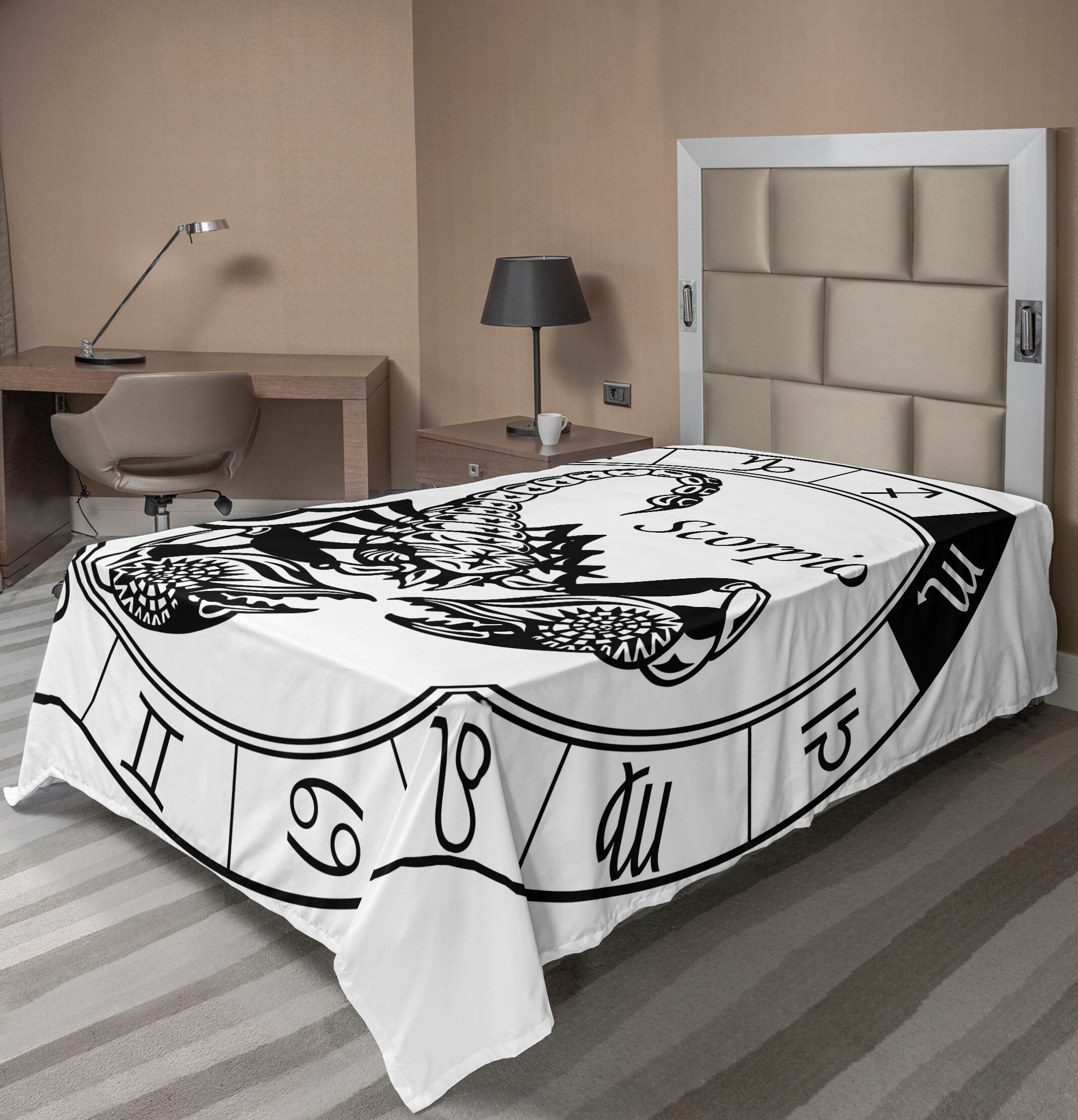 Ambesonne Zodiac Top Flat Sheet Astrology Signs Scorpio Black and White ...