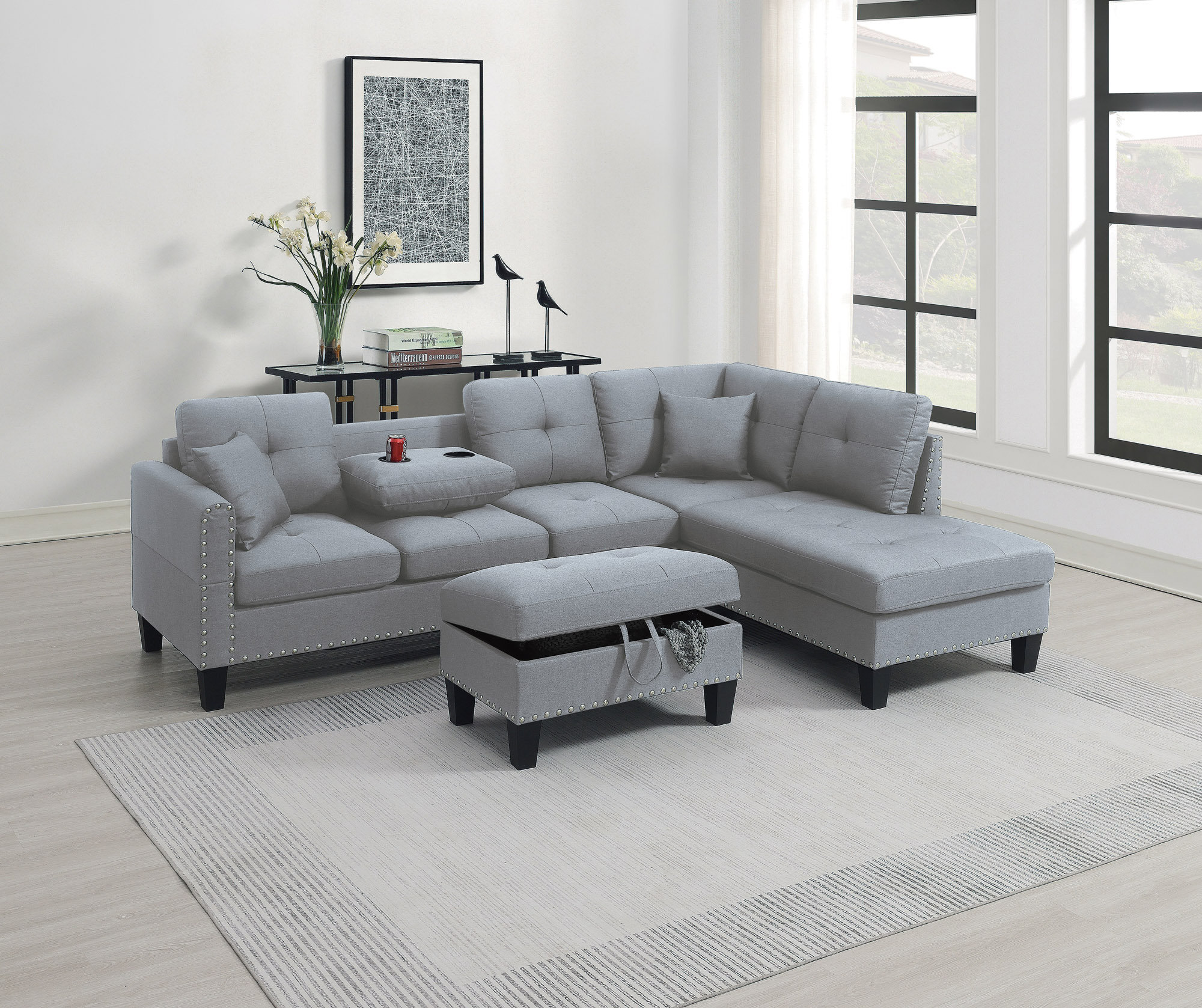 Hokku Designs Living Room Furniture 3-PCS Sectional Sofa Set LAF Sofa ...