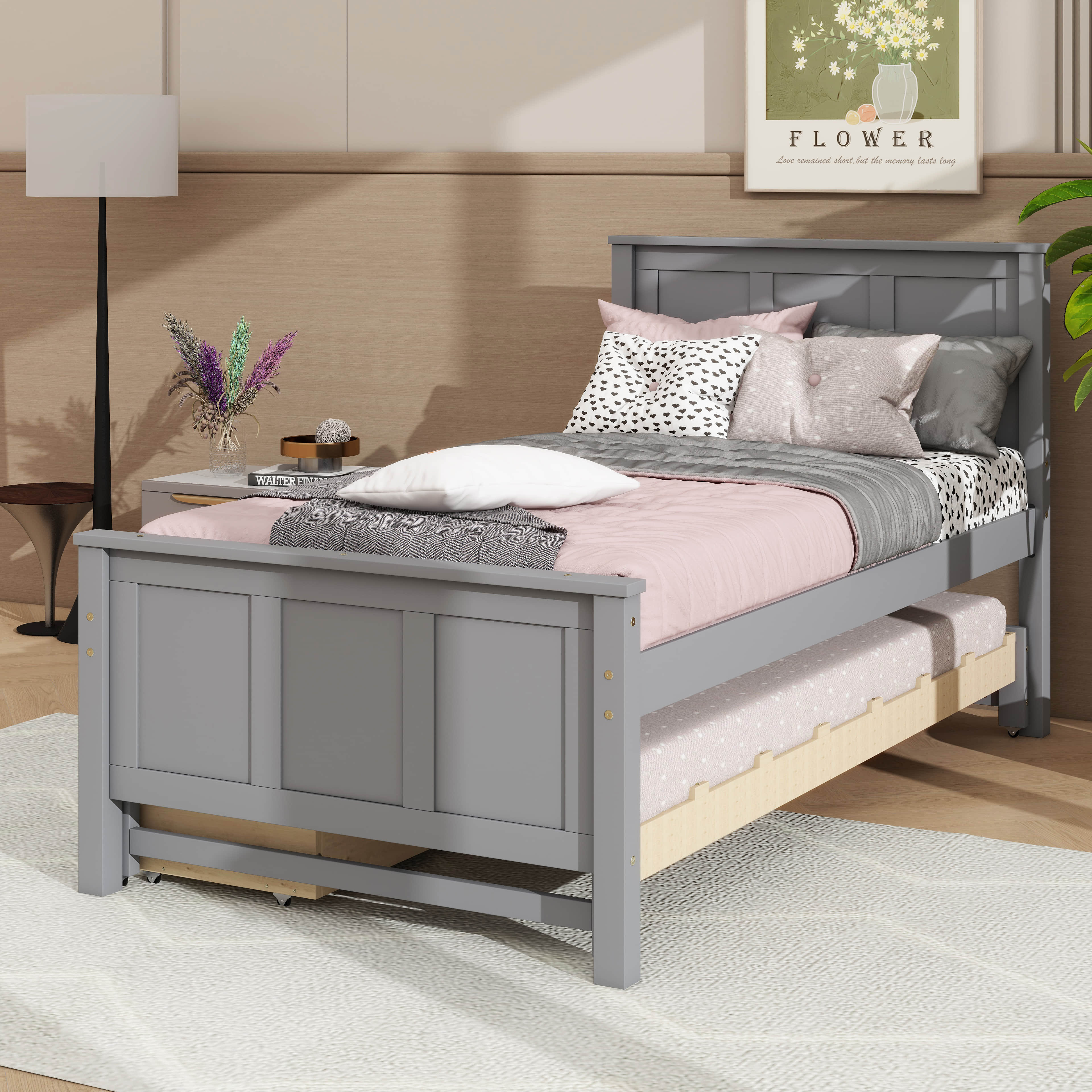 Lark Manor™ Robust Twin Wood Platform Bed Frame Complete With Trundle ...