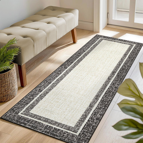 Ebern Designs Modern Machine Washable Rug Bordered Design Non-Slip Low ...